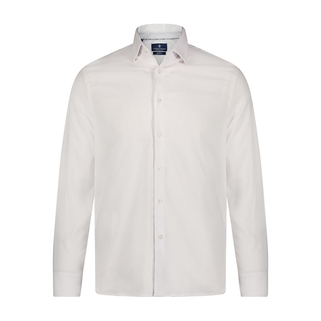 White on White Zigzag Print Long Sleeve Shirt – Luchiano Visconti Online