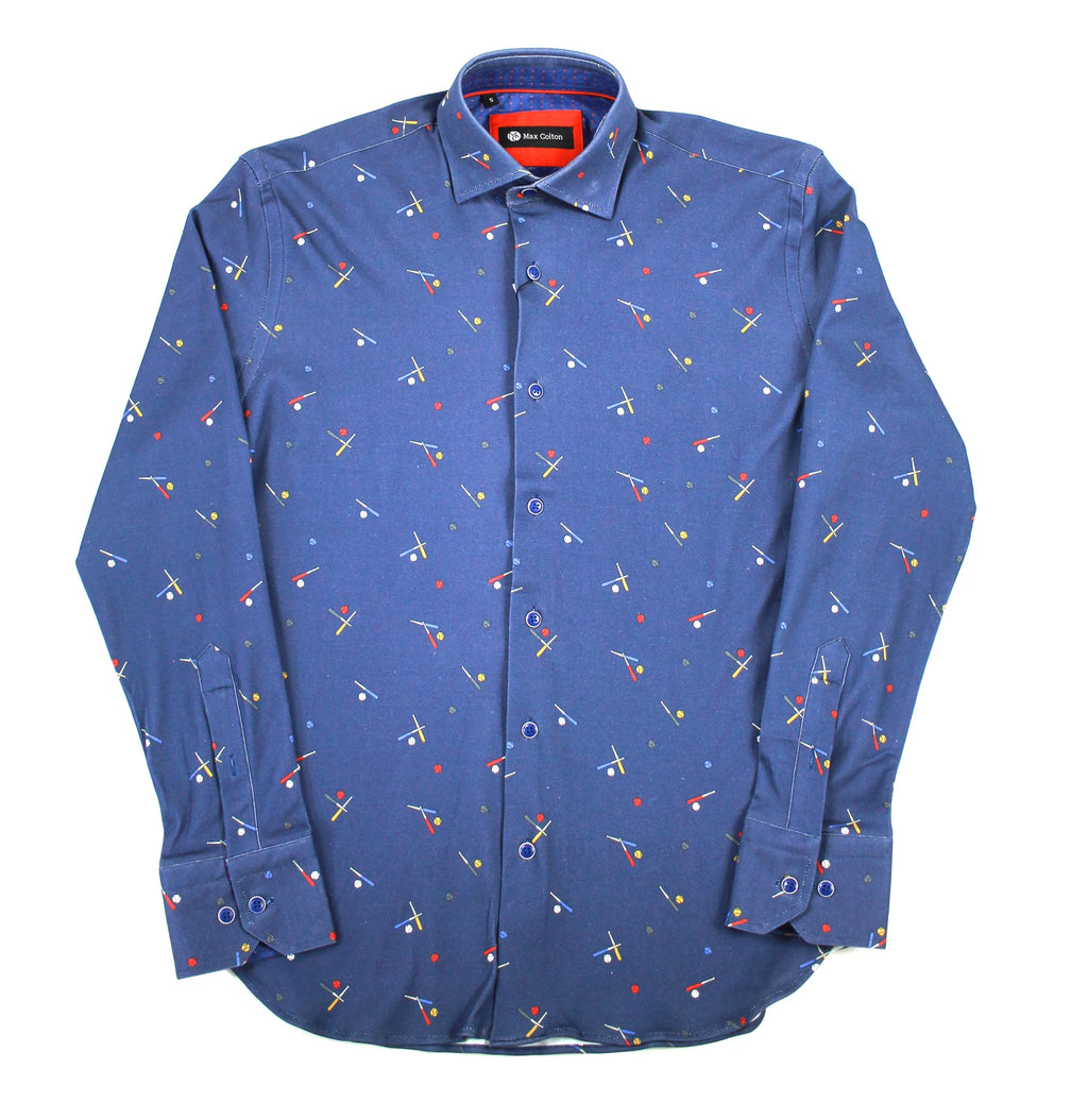 Max Colton Navy with Baseball Bats Long Sleeve Shirt – Luchiano ...